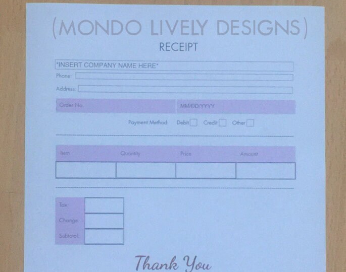 Editable Digital Receipt Template (pink) - Etsy