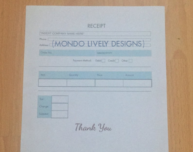 Editable Digital Receipt Template (blue) - Etsy