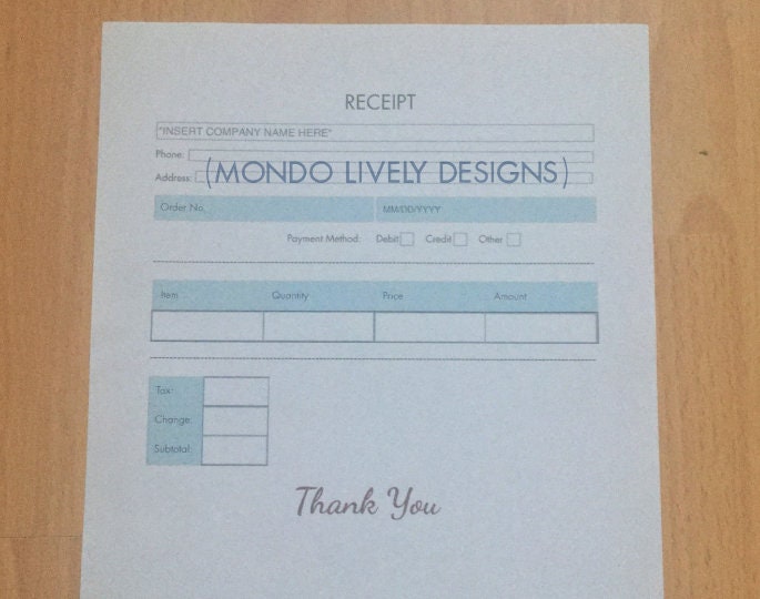 Editable Digital Receipt Template (blue) - Etsy