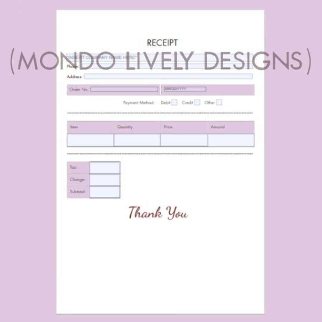 Editable Digital Receipt Template (pink) - Etsy