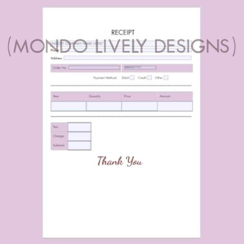 Editable Digital Receipt Template (pink) - Etsy