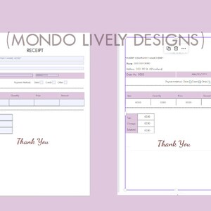 Editable Digital Receipt Template (pink) - Etsy