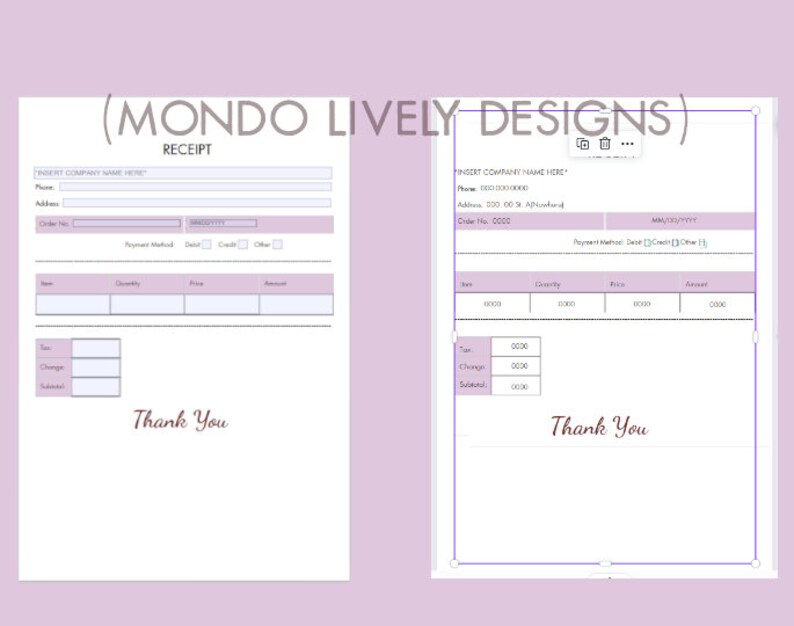 Editable Digital Receipt Template (pink) - Etsy