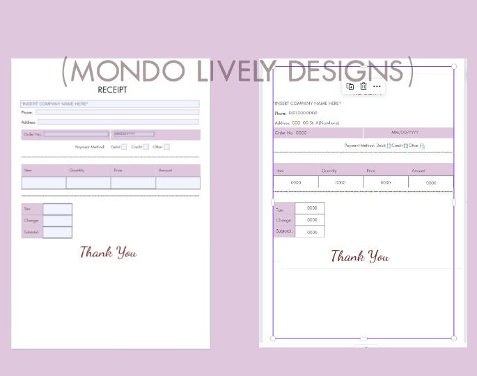 Editable Digital Receipt Template (pink) - Etsy