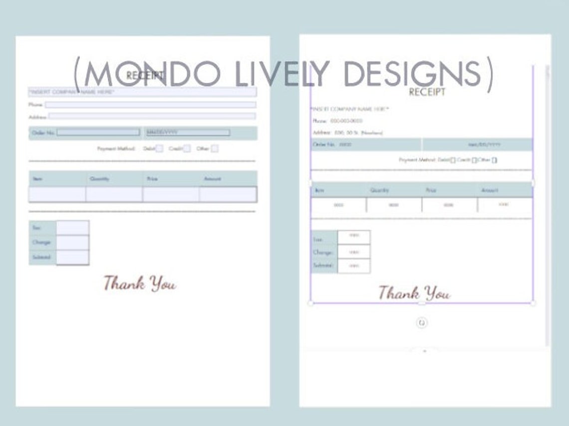 Editable Digital Receipt Template (blue) - Etsy