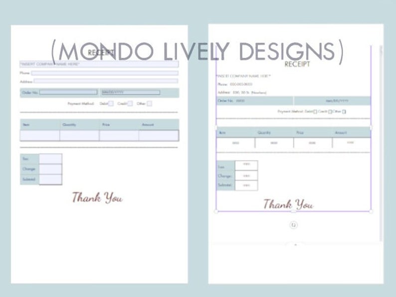 Editable Digital Receipt Template (blue) - Etsy