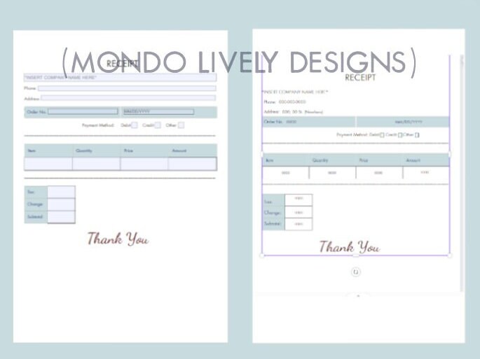 Editable Digital Receipt Template (blue) - Etsy