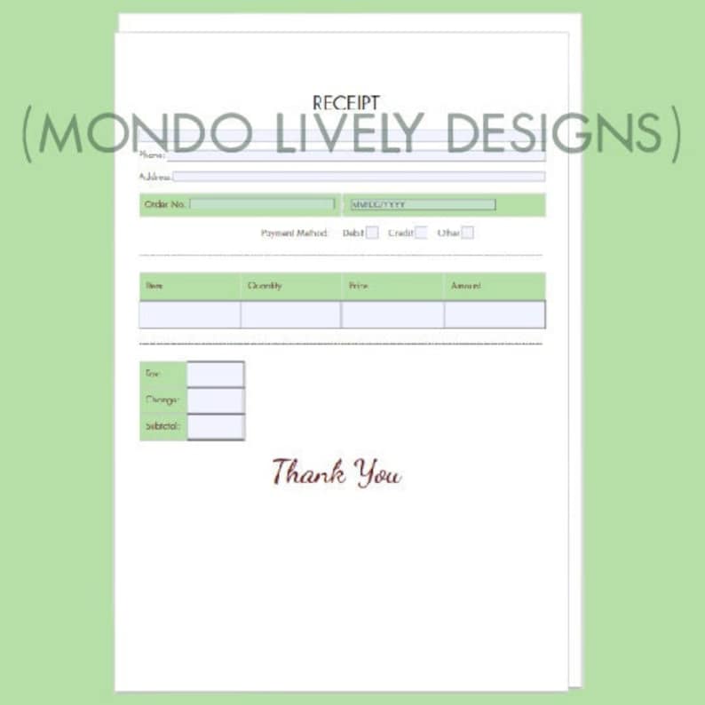 Editable Digital Receipt Template (green) - Etsy