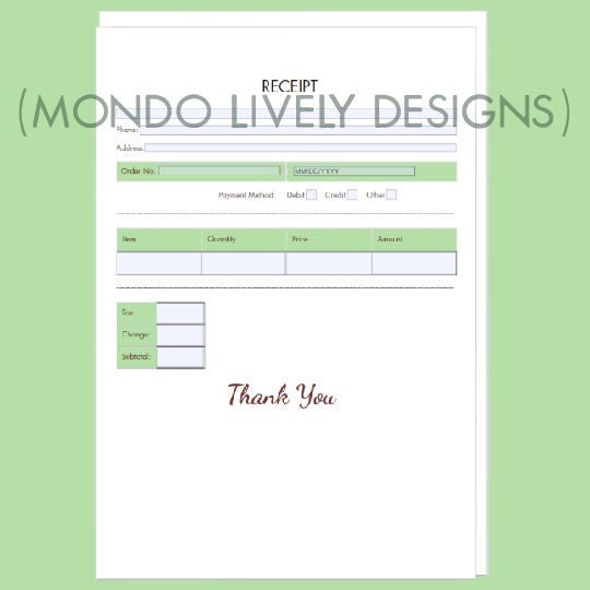 Editable Digital Receipt Template (green) - Etsy