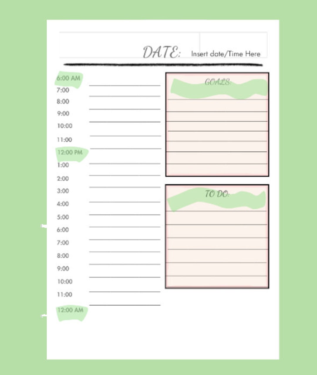 Editable Daily Planner Template (green) - Etsy
