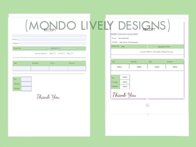 Editable Digital Receipt Template (green) - Etsy