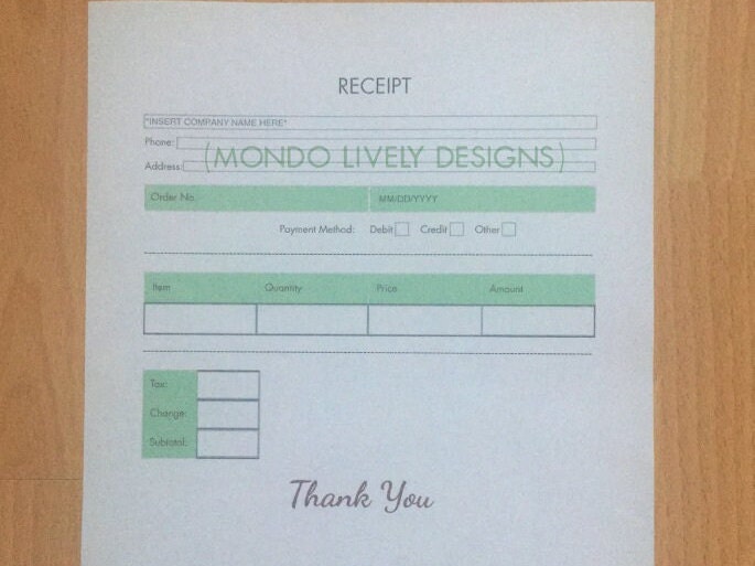 Editable Digital Receipt Template (green) - Etsy