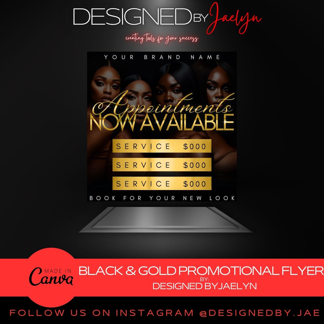 BLACK & GOLD Booking Flyer: Editable Social Media Template | Hair ...