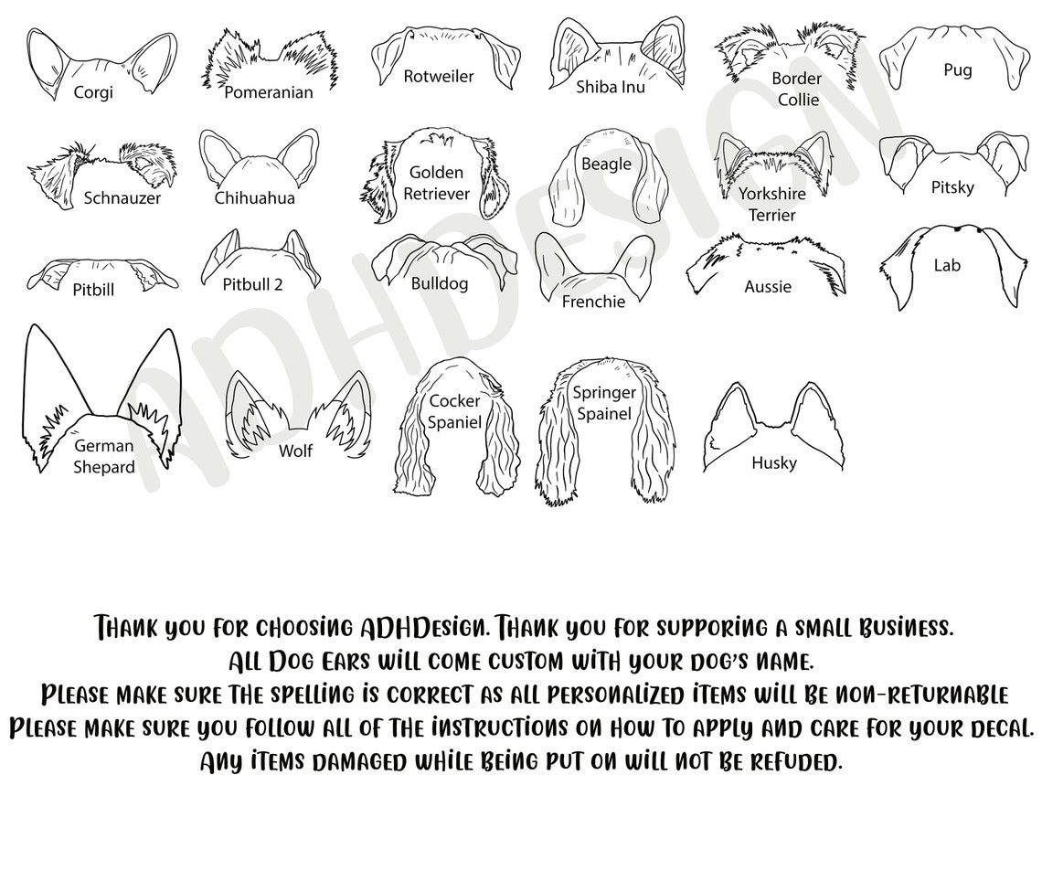Dog Decal Dog Breed Sticker Dog Ear Car Decal Gift for Pet - Etsy