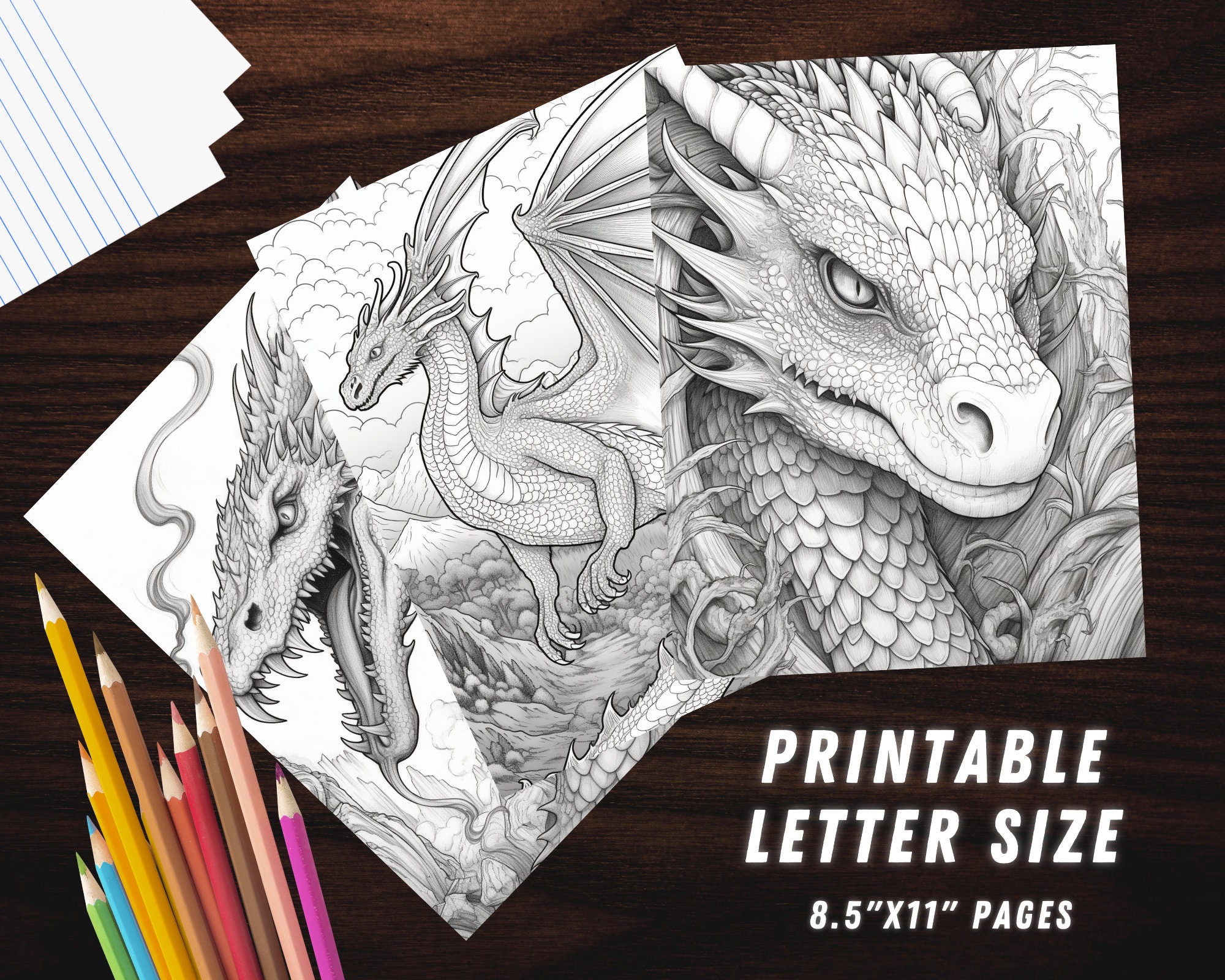Fantasy Dragons 21 Coloring Sheets, Gorgeous Adult Coloring Pages ...
