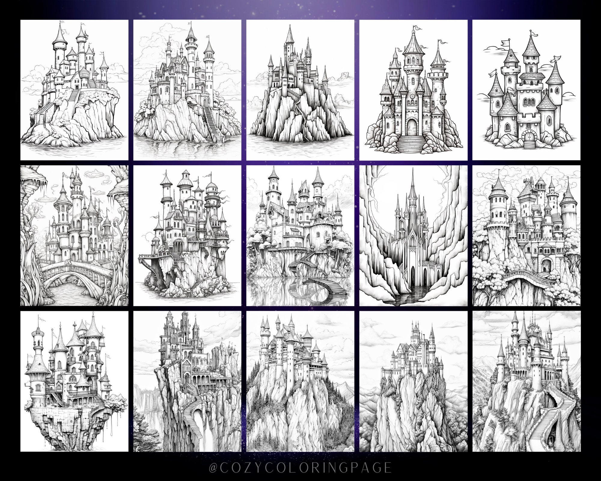 Fantasy Castles 45 Coloring Sheets, Gorgeous Adult Coloring Pages ...