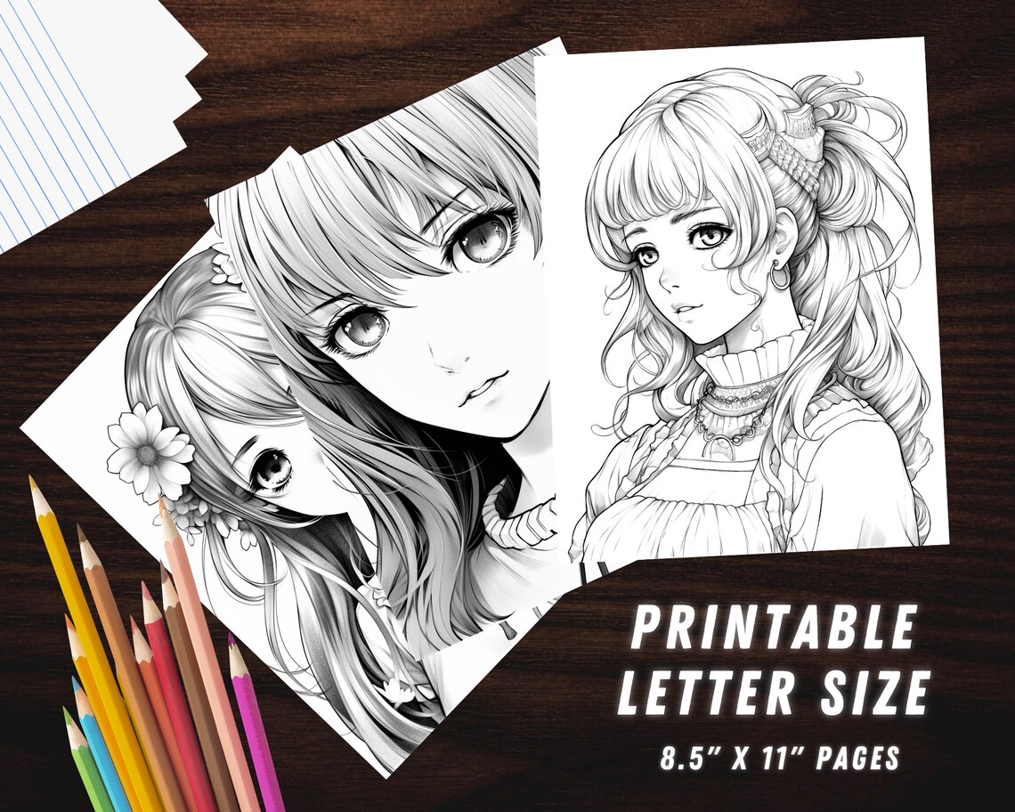 Anime Girl Portraits 26 Coloring Sheets, Gorgeous Adult Coloring Pages ...