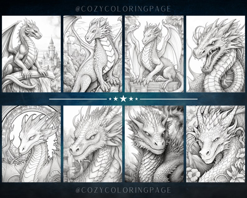 Fantasy Dragons 21 Coloring Sheets, Gorgeous Adult Coloring Pages ...