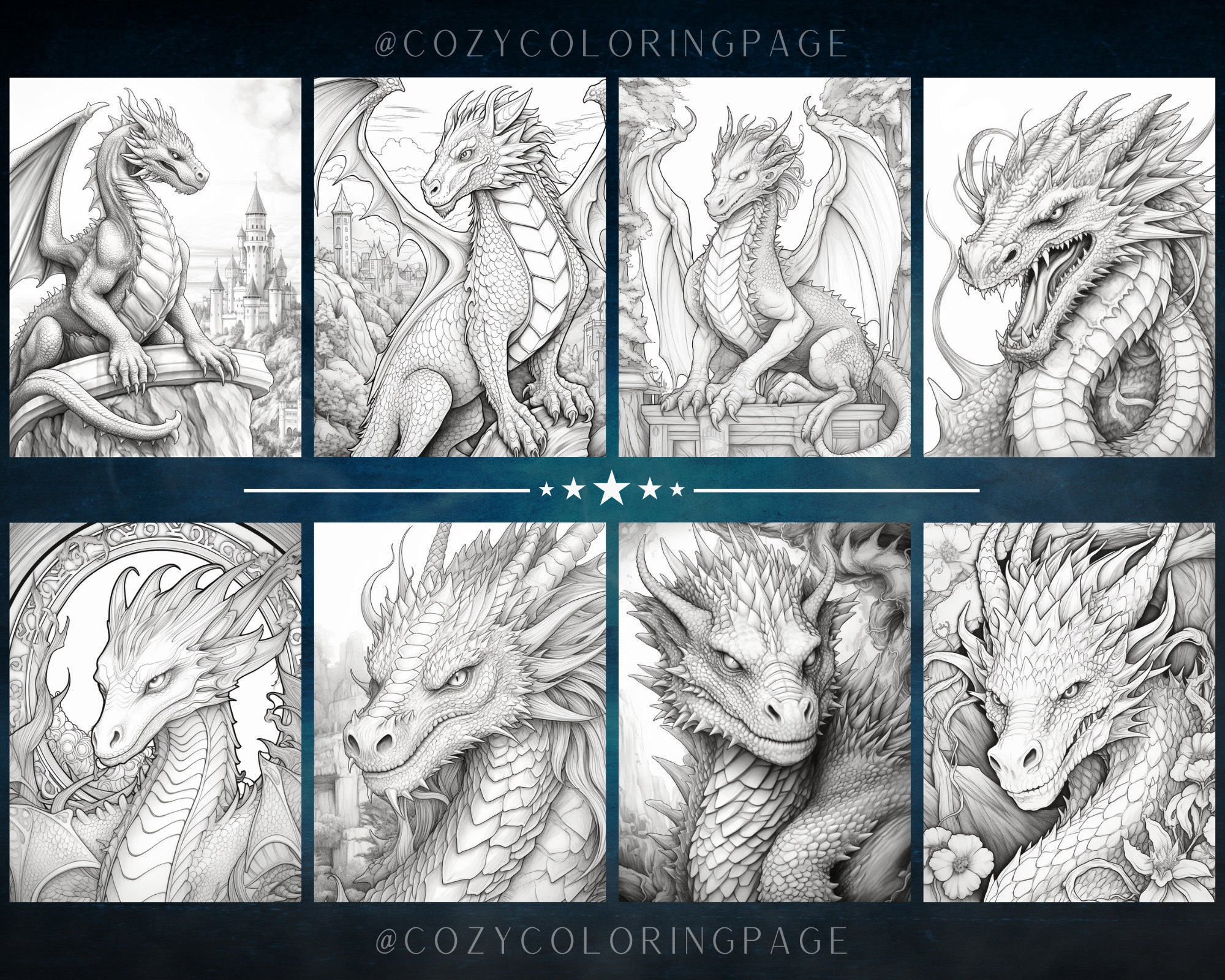 Fantasy Dragons 21 Coloring Sheets, Gorgeous Adult Coloring Pages ...