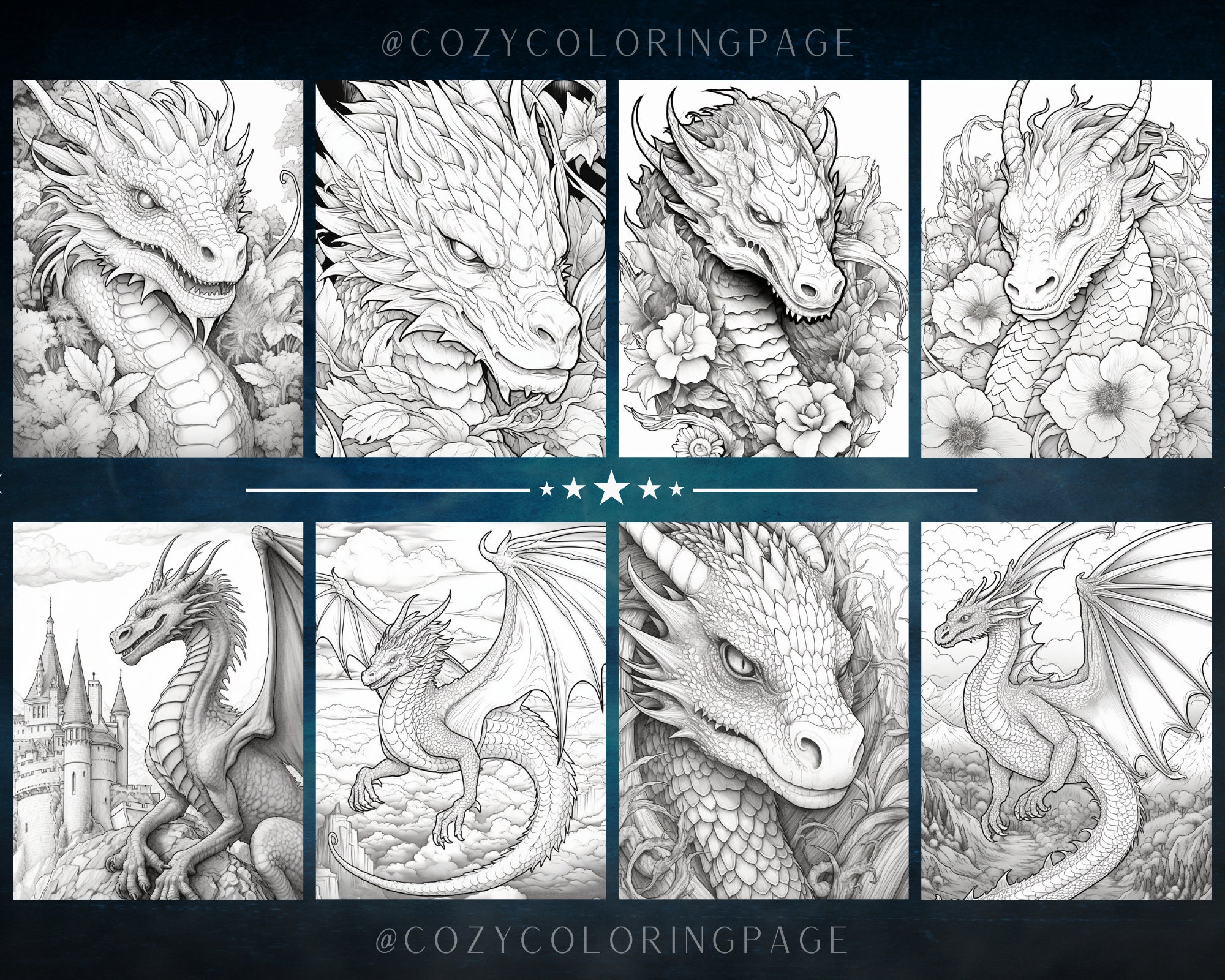 Fantasy Dragons 21 Coloring Sheets, Gorgeous Adult Coloring Pages ...