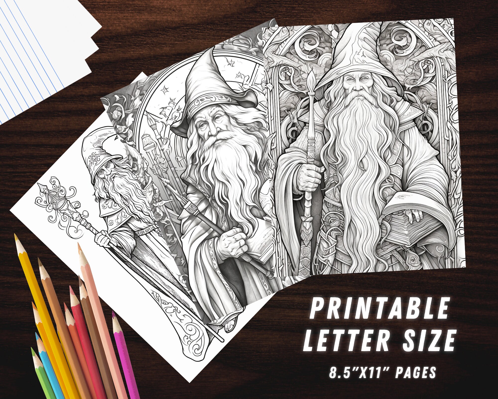 Fantasy Magical Wizards 8 Coloring Sheets, Gorgeous Adult Coloring ...