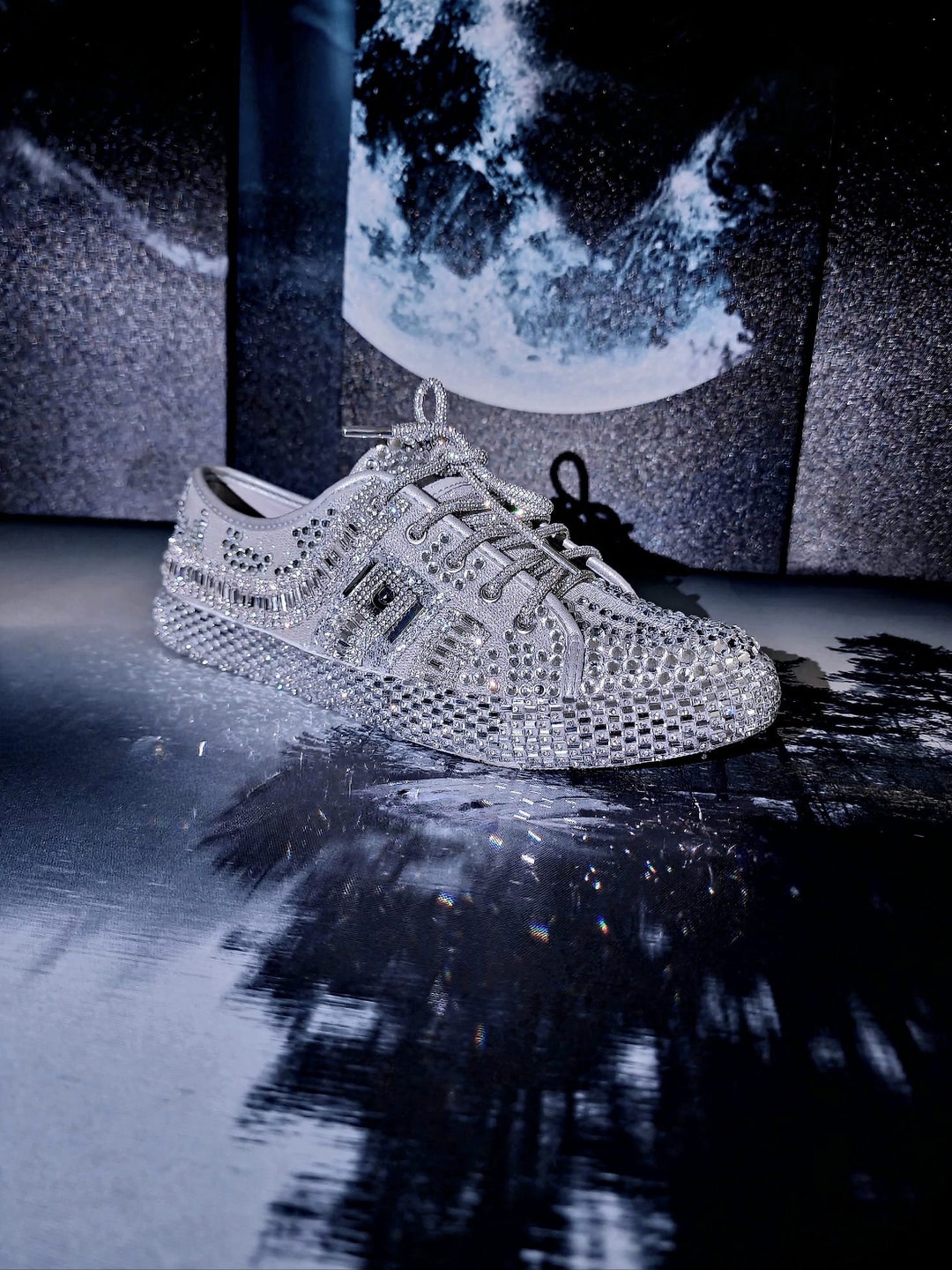 White Custom Designed Sneakers With Rhinestones. Blinged - Etsy