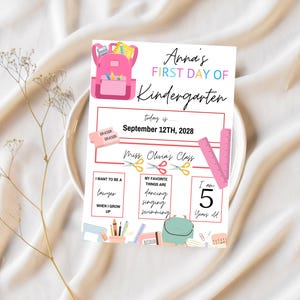 Editable First Day of Kindergarten Printable, Chalkboard Back to School ...