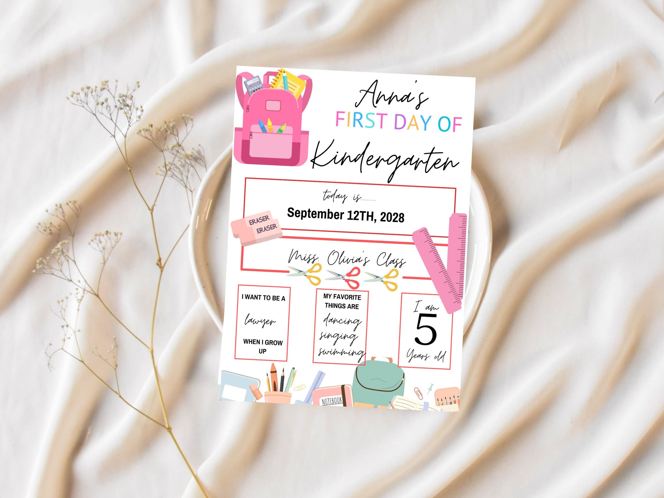 Editable First Day of Kindergarten Printable, Chalkboard Back to School ...