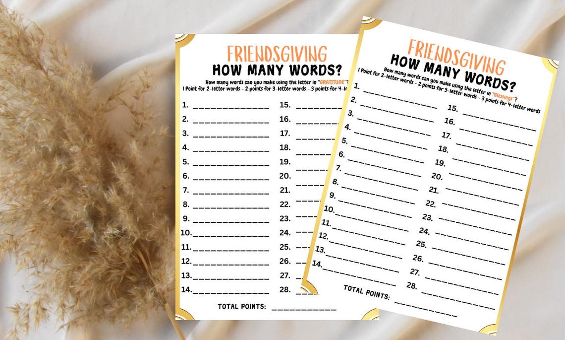 10 Friendsgiving 'how Many Words' Challenge, Friendsgiving Party Game ...