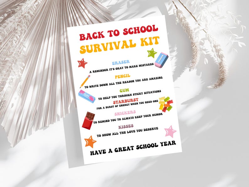 Back to School Survival Kit, First Day of School Gift Tag, Back to ...
