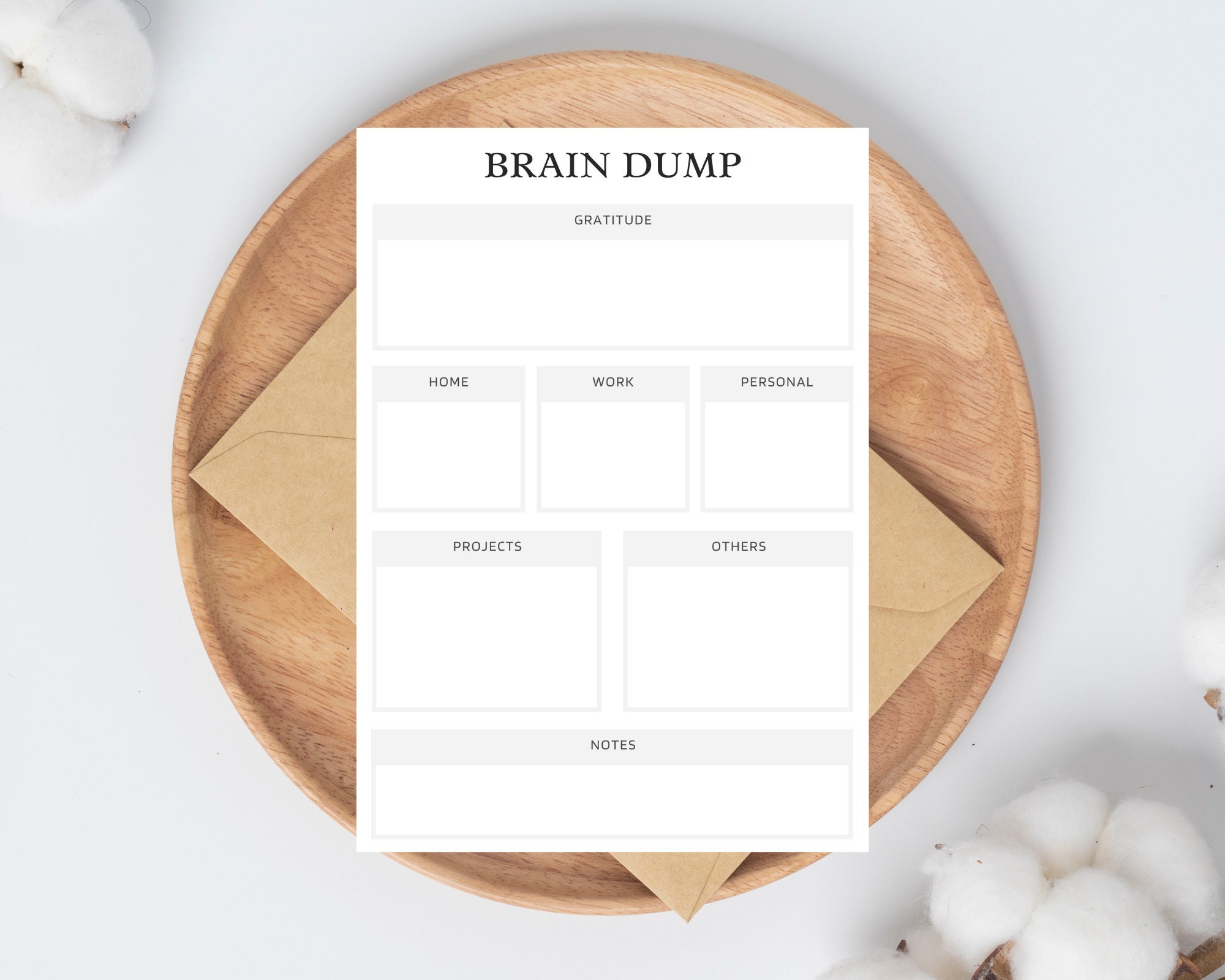 Brain Dump Printable, Digital Productivity, Brain Dump Template ...