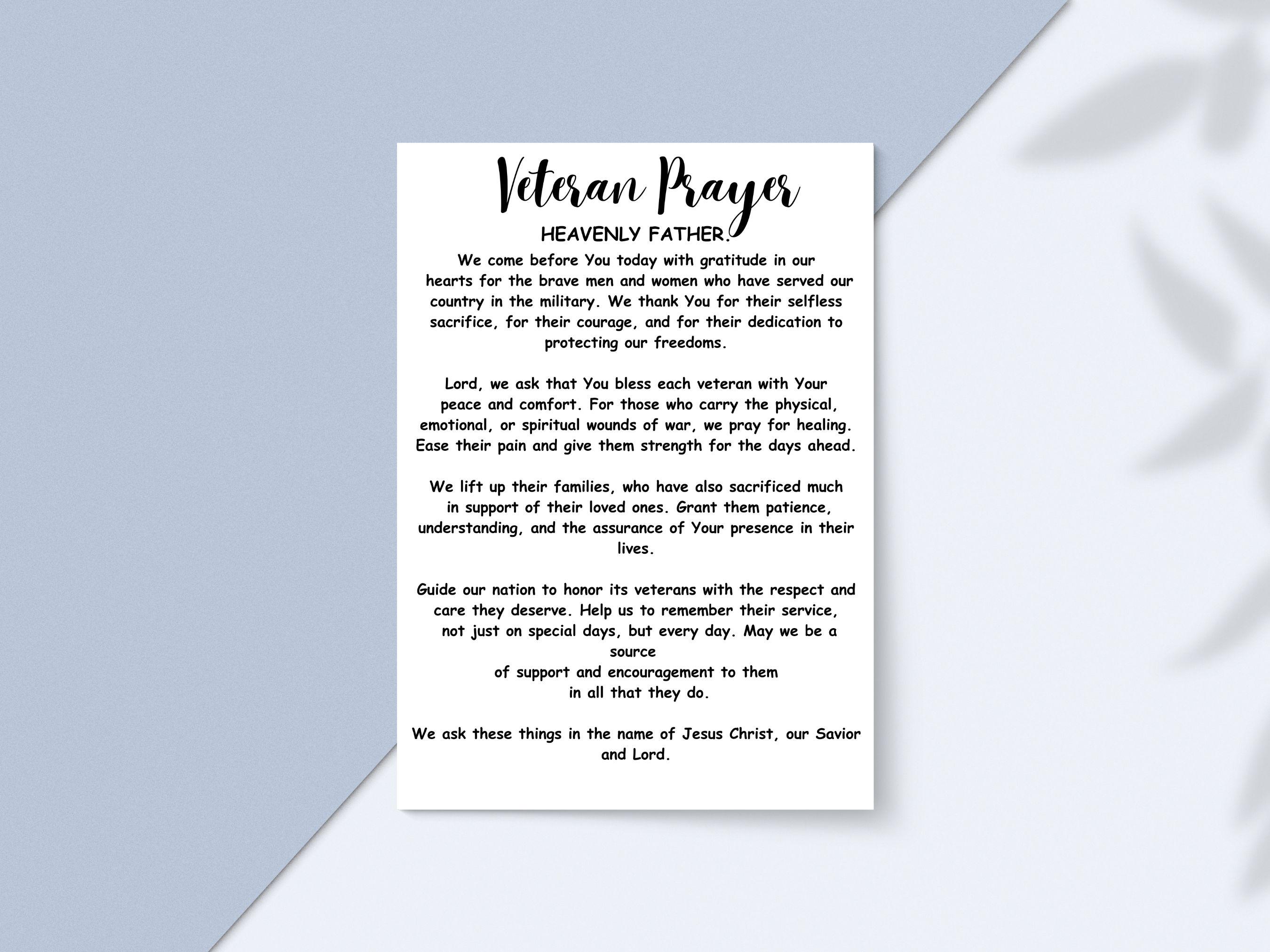 Printable Veteran Prayer Card, A Soldier Prayer Card, Soldier Prayer ...