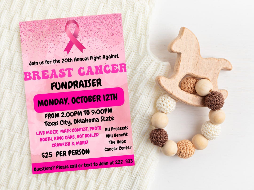 Editable Breast Cancer Fundraiser Flyer,breast Cancer Awareness Invite ...