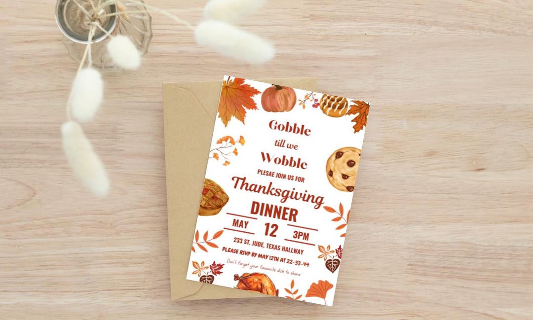 Gobble Till We Wobble Friendsgiving Invitation, Thanksgiving Potluck ...