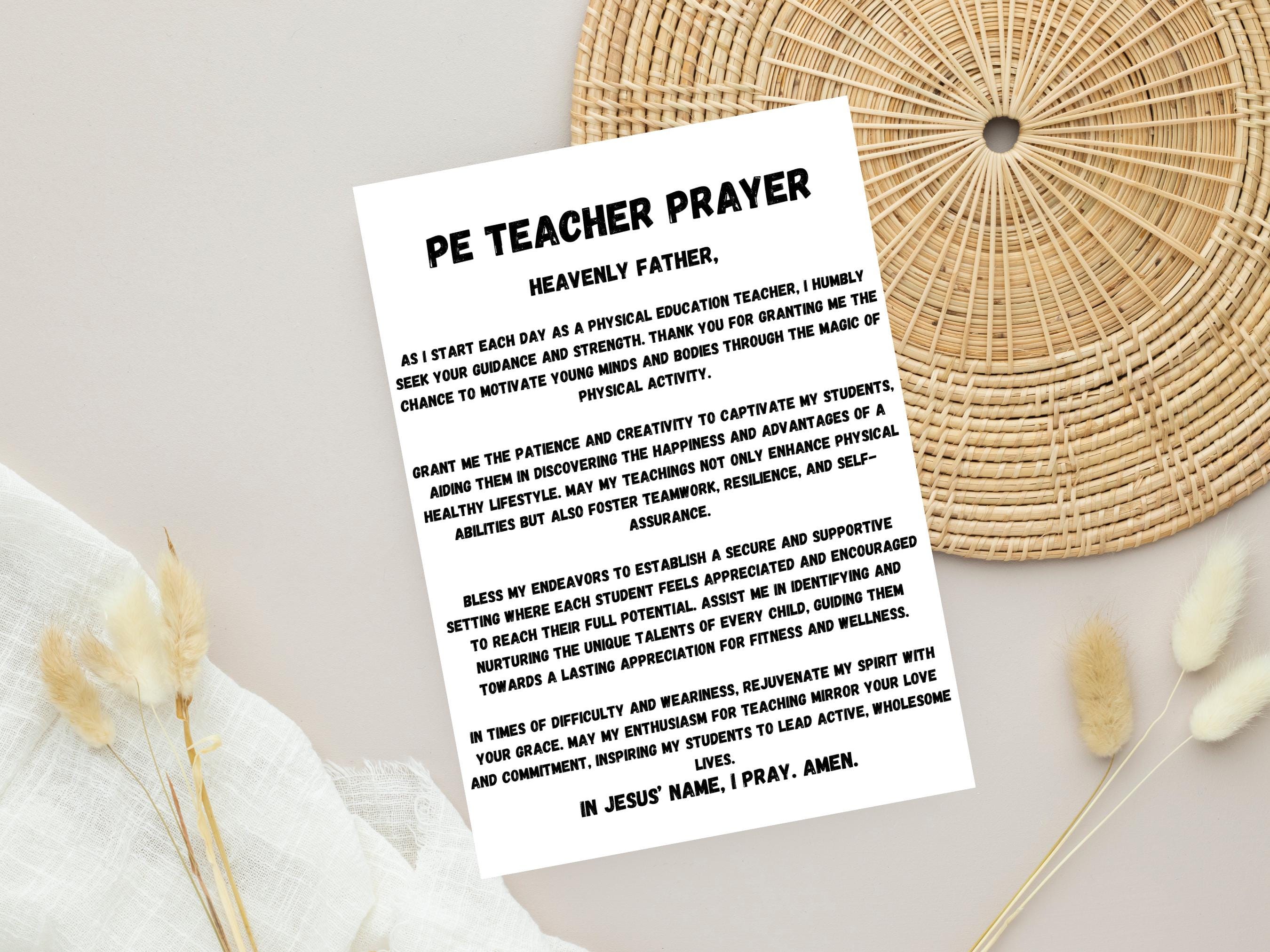 Printable PE Teacher Prayer Card, PE Teacher Prayer Wall Art, Christian ...