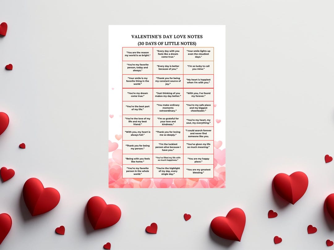 30 Days Valentine Love Notes, Mini Valentine Love Notes, Valentine’s ...