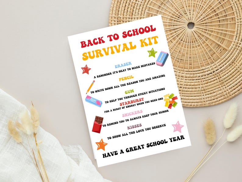 Back to School Survival Kit, First Day of School Gift Tag, Back to ...