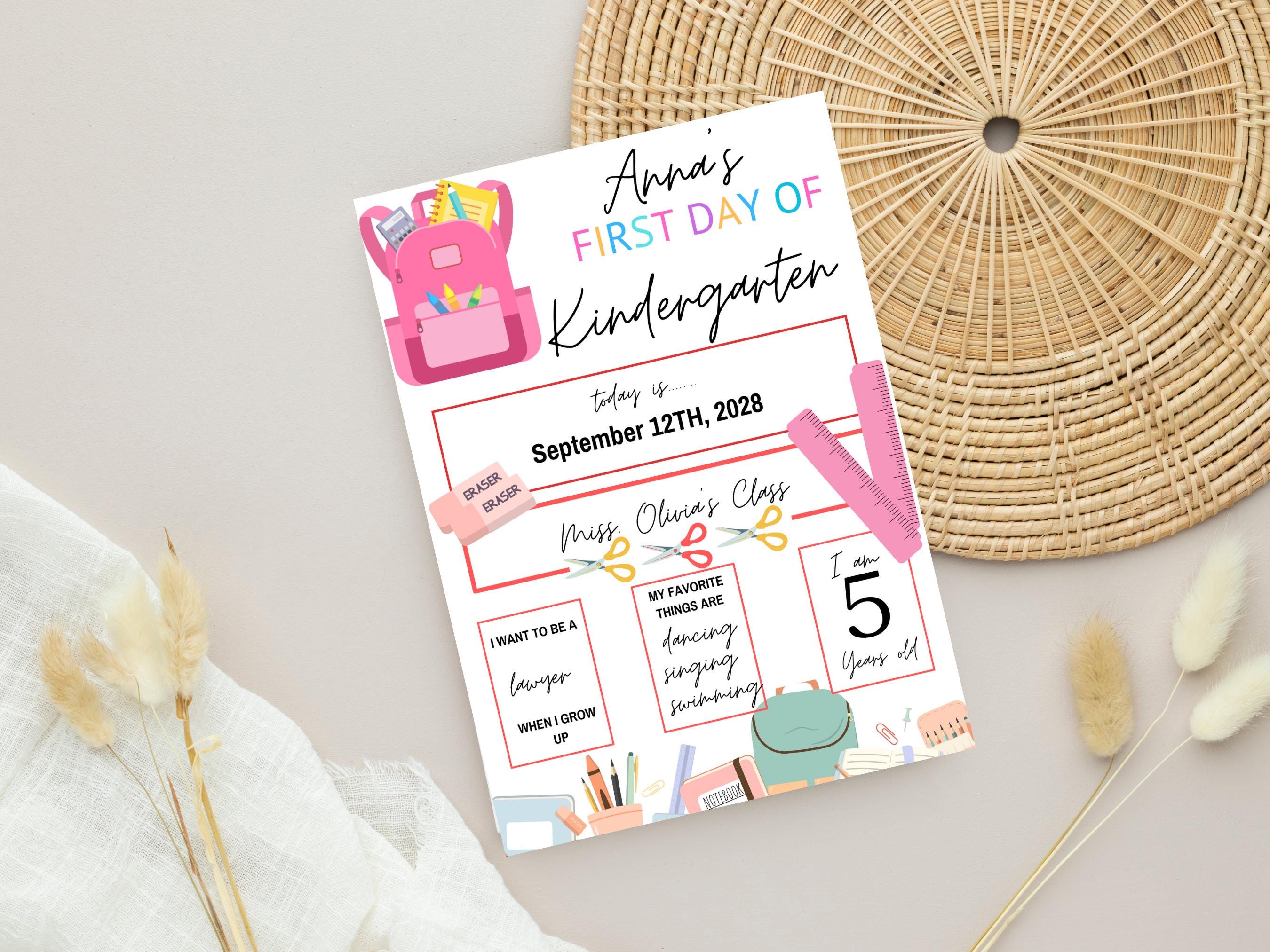 Editable First Day of Kindergarten Printable, Chalkboard Back to School ...