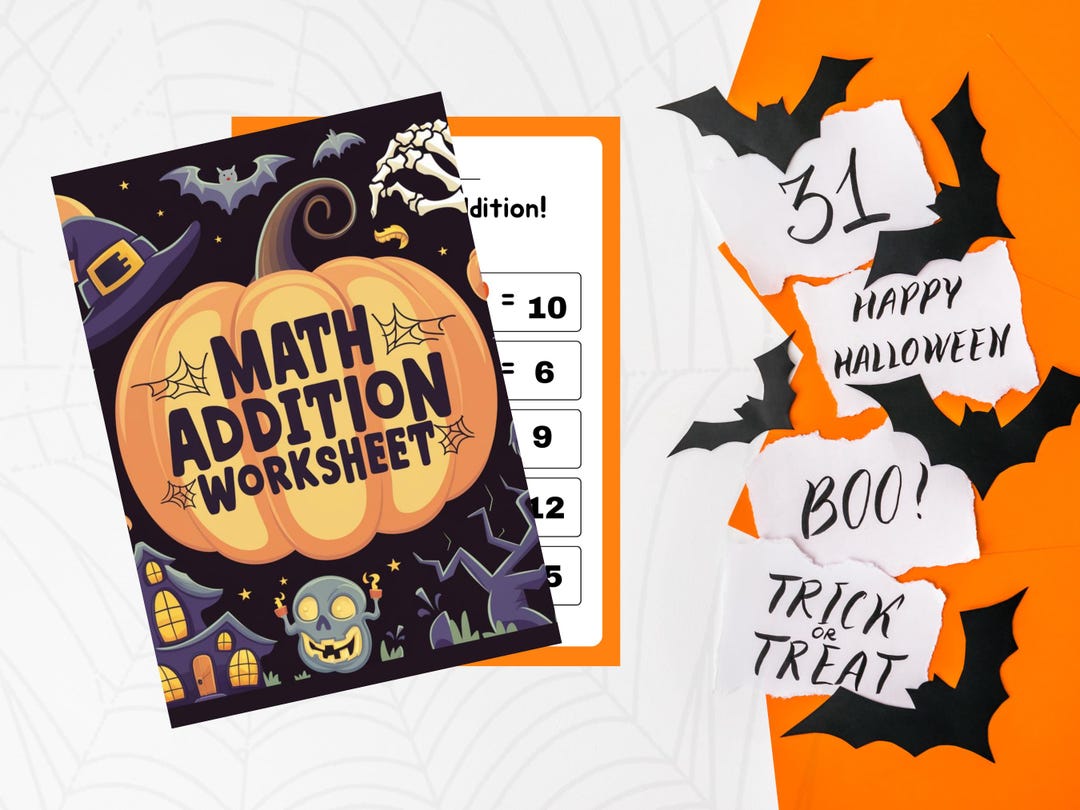 Halloween-themed Math Addition Worksheet, Halloween Activity, Halloween ...