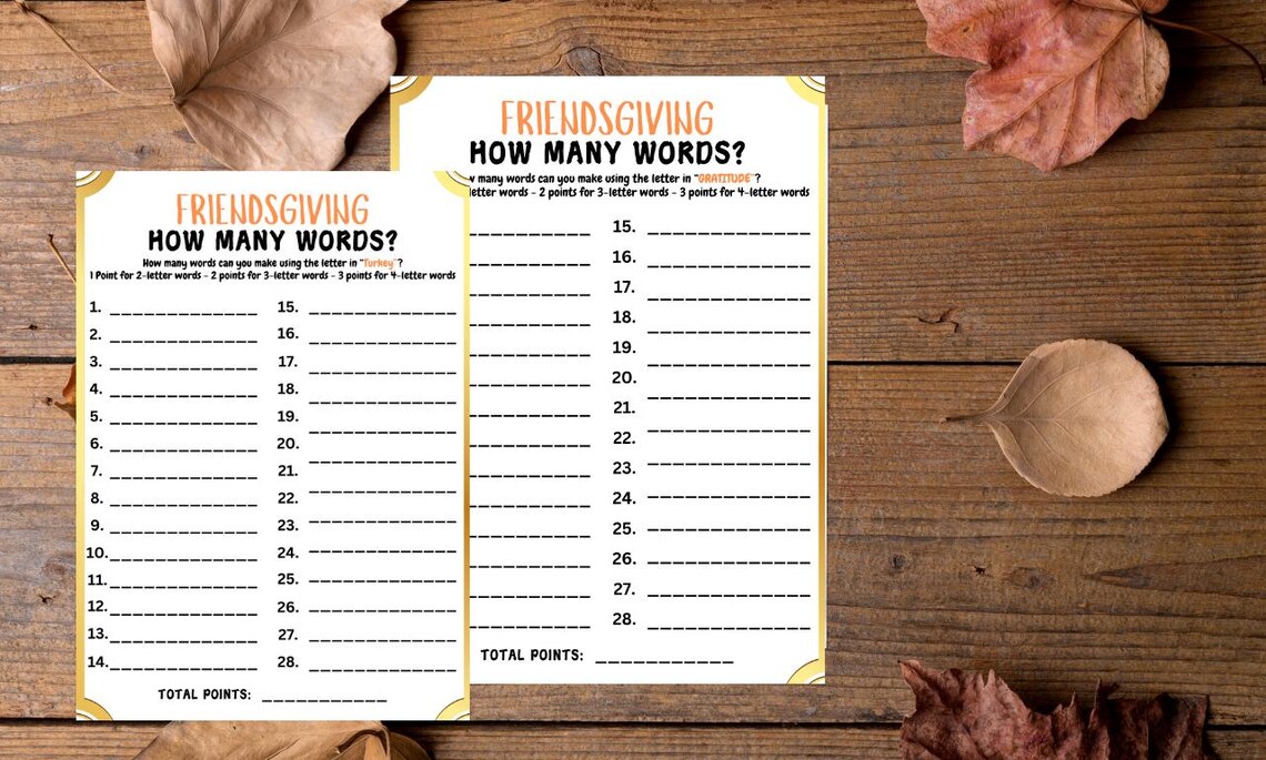 10 Friendsgiving 'how Many Words' Challenge, Friendsgiving Party Game ...