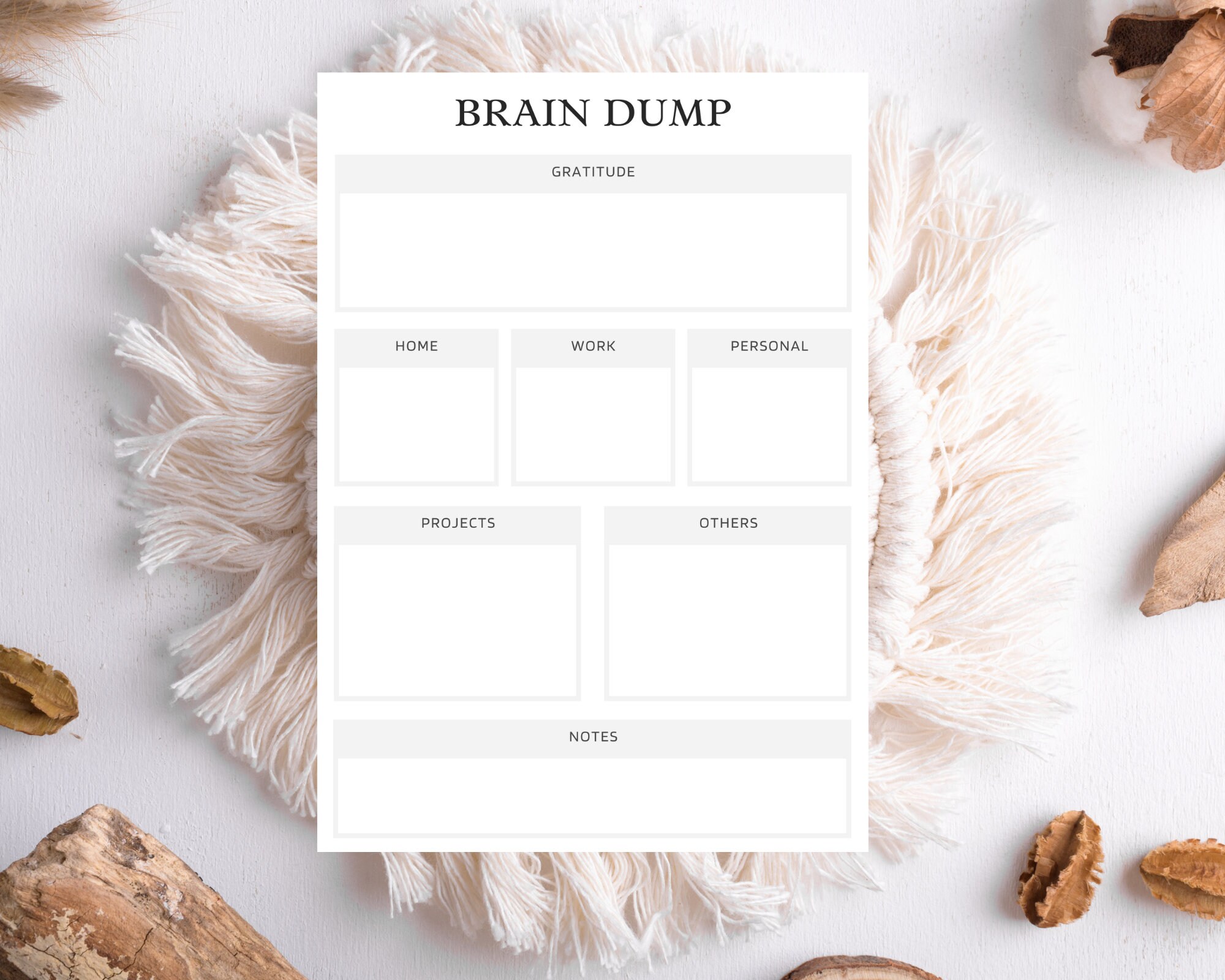 Brain Dump Printable, Digital Productivity, Brain Dump Template ...