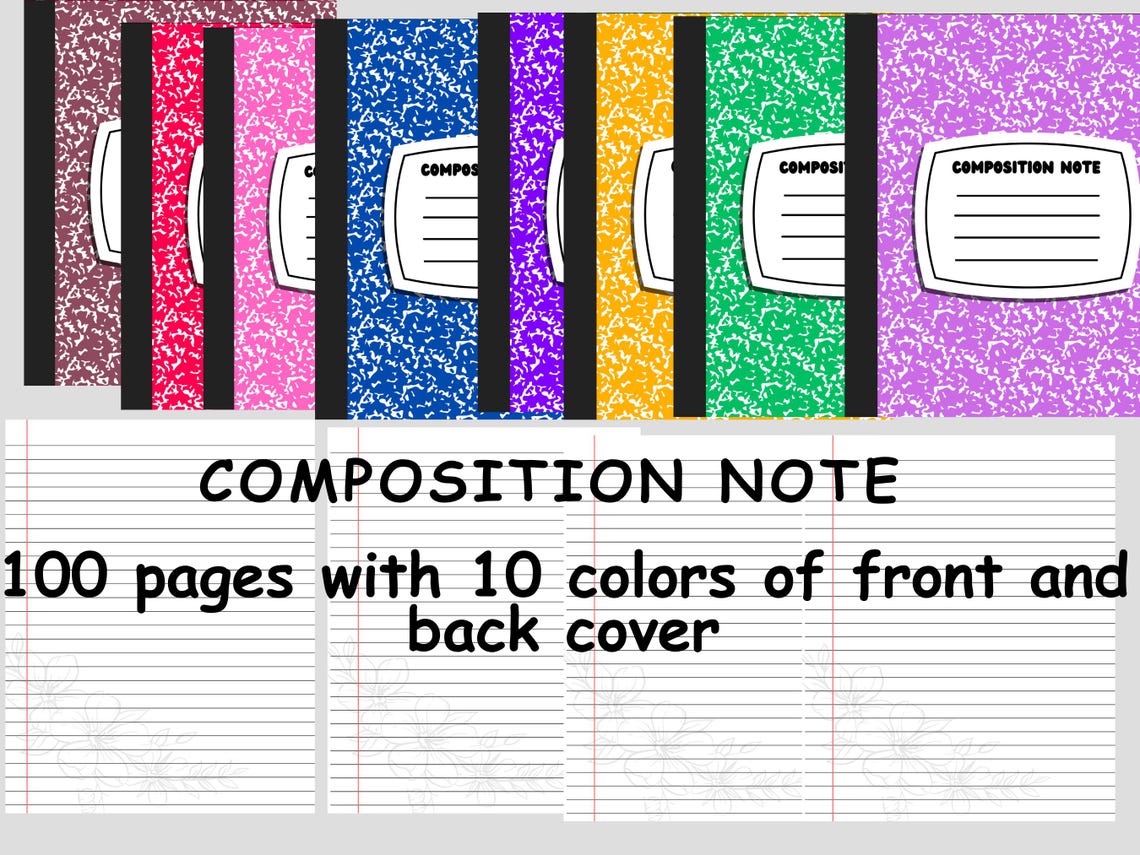 Digital Composition Notebook, 100 Pages With 10 Colorful Covers ...
