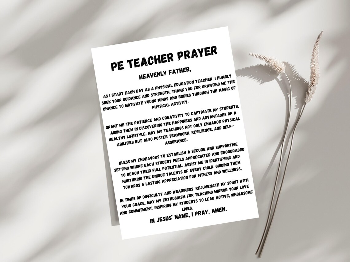Printable PE Teacher Prayer Card, PE Teacher Prayer Wall Art, Christian ...
