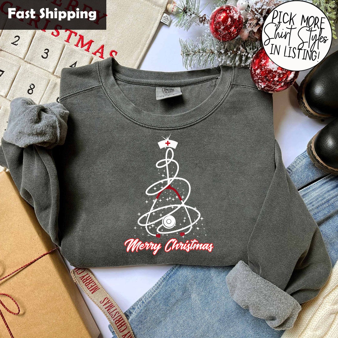 Comfort Colors Nurse Christmas Sweatshirt, Merry Christmas Shirt ...