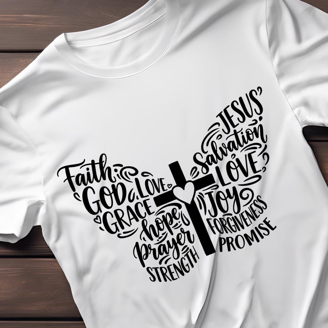 Christian Butterfly Cross SVG PNG, Jesus Word Collage Bible Verse ...