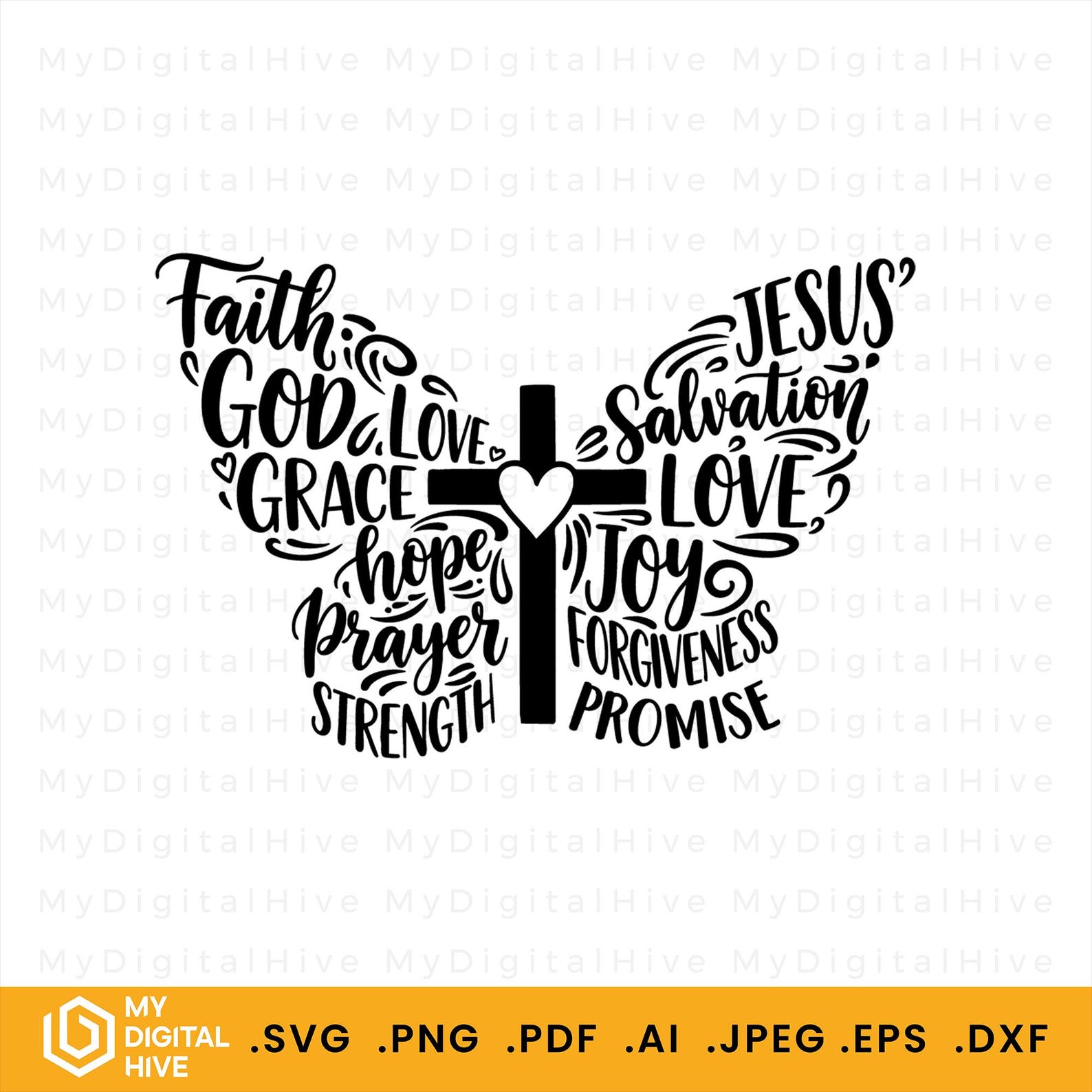 Christian Butterfly Cross SVG PNG, Jesus Word Collage Bible Verse ...