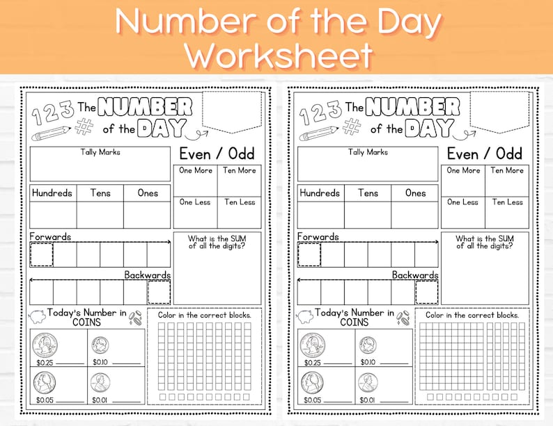 Number of the Day Worksheet - Etsy