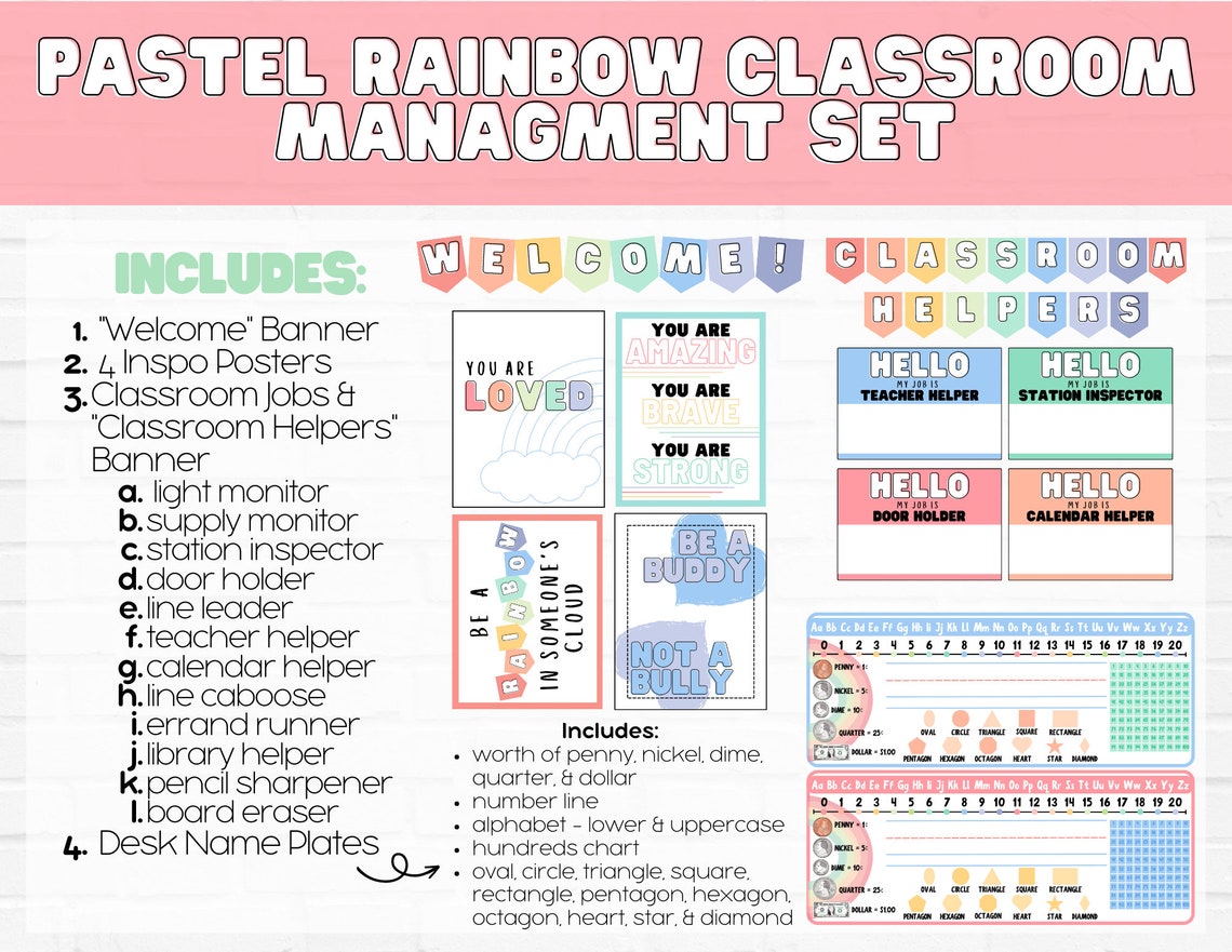 Pastel Rainbow Classroom Decor Bundle - Etsy