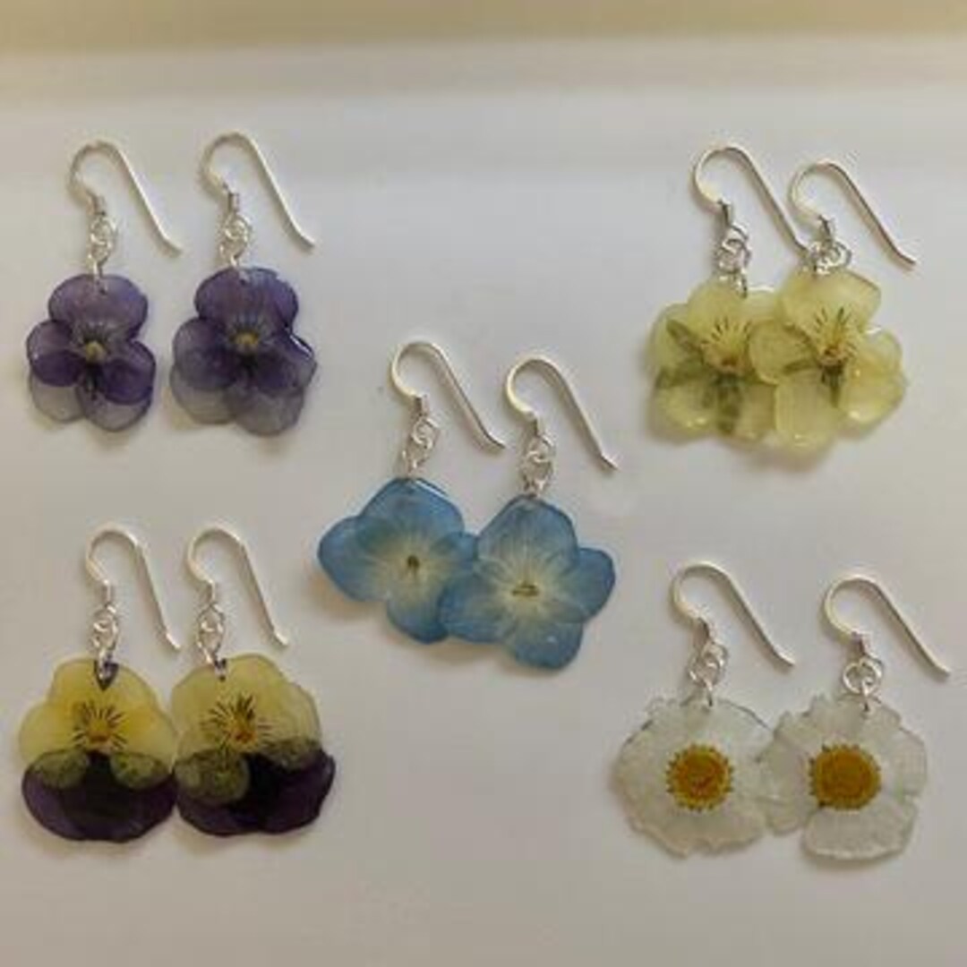 925 Sterling Silver Flower Earrings | Real Flower Earrings | Resin ...