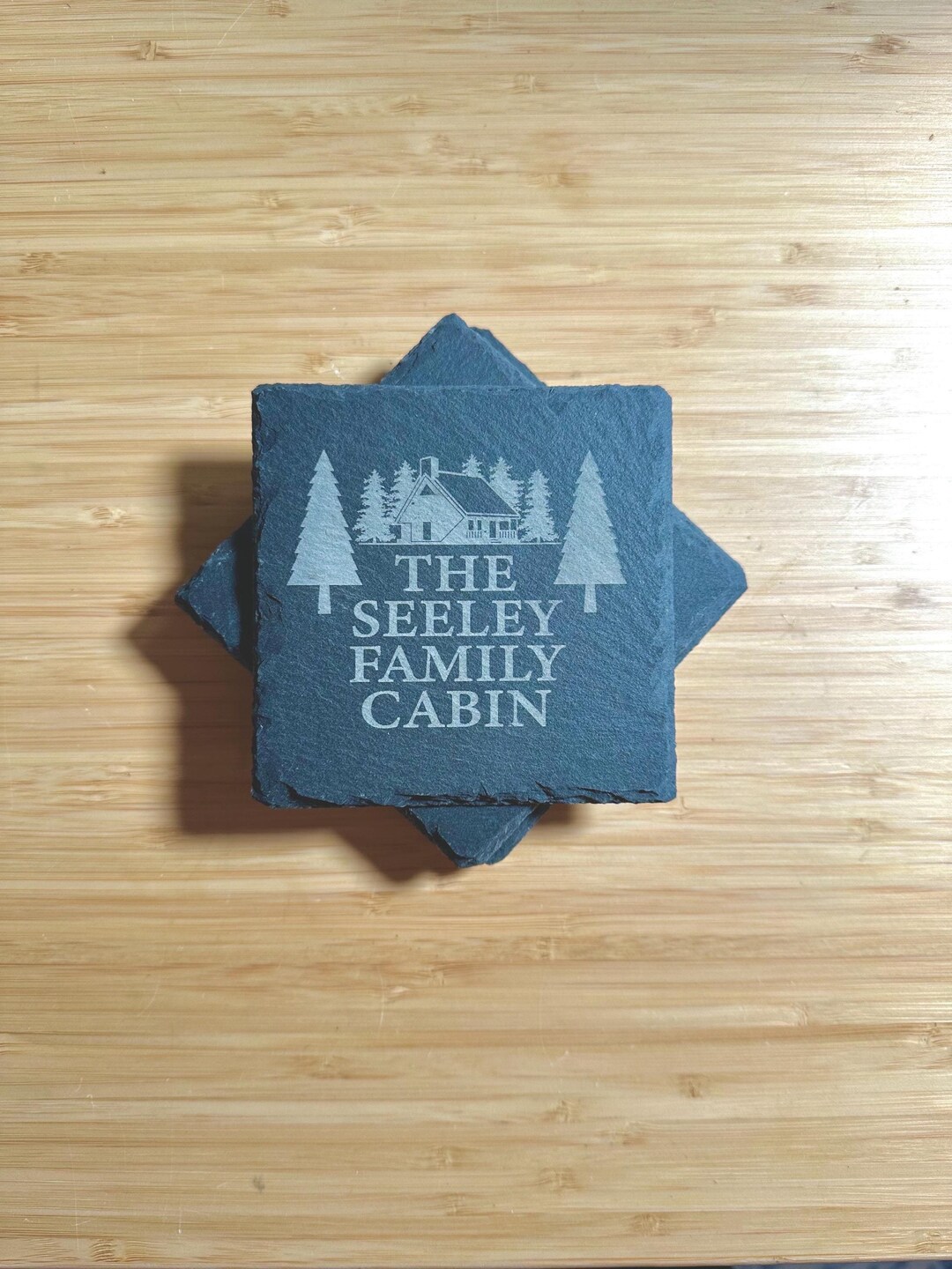 Custom Cabin Coasters, Personalized Family Cabin Slate Coasters ...